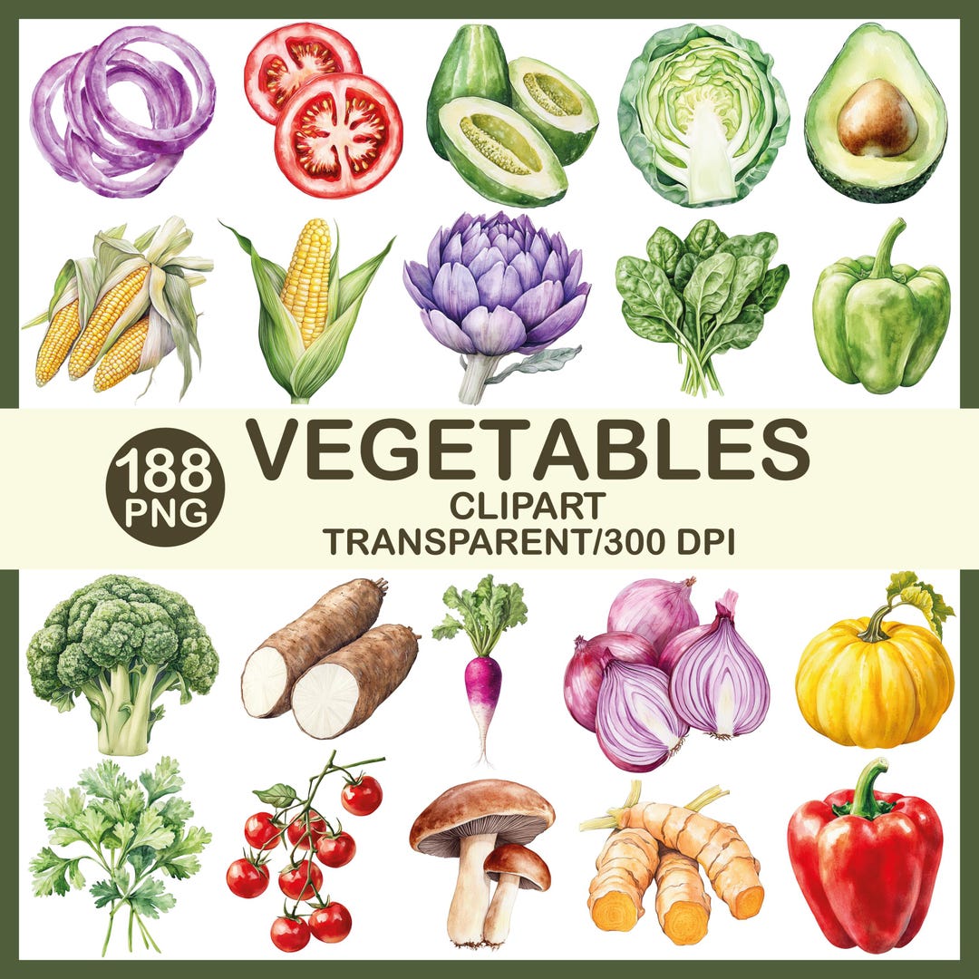 Vegetables Watercolor Clipart Bundle | 188 PNG Illustrations (digital ...