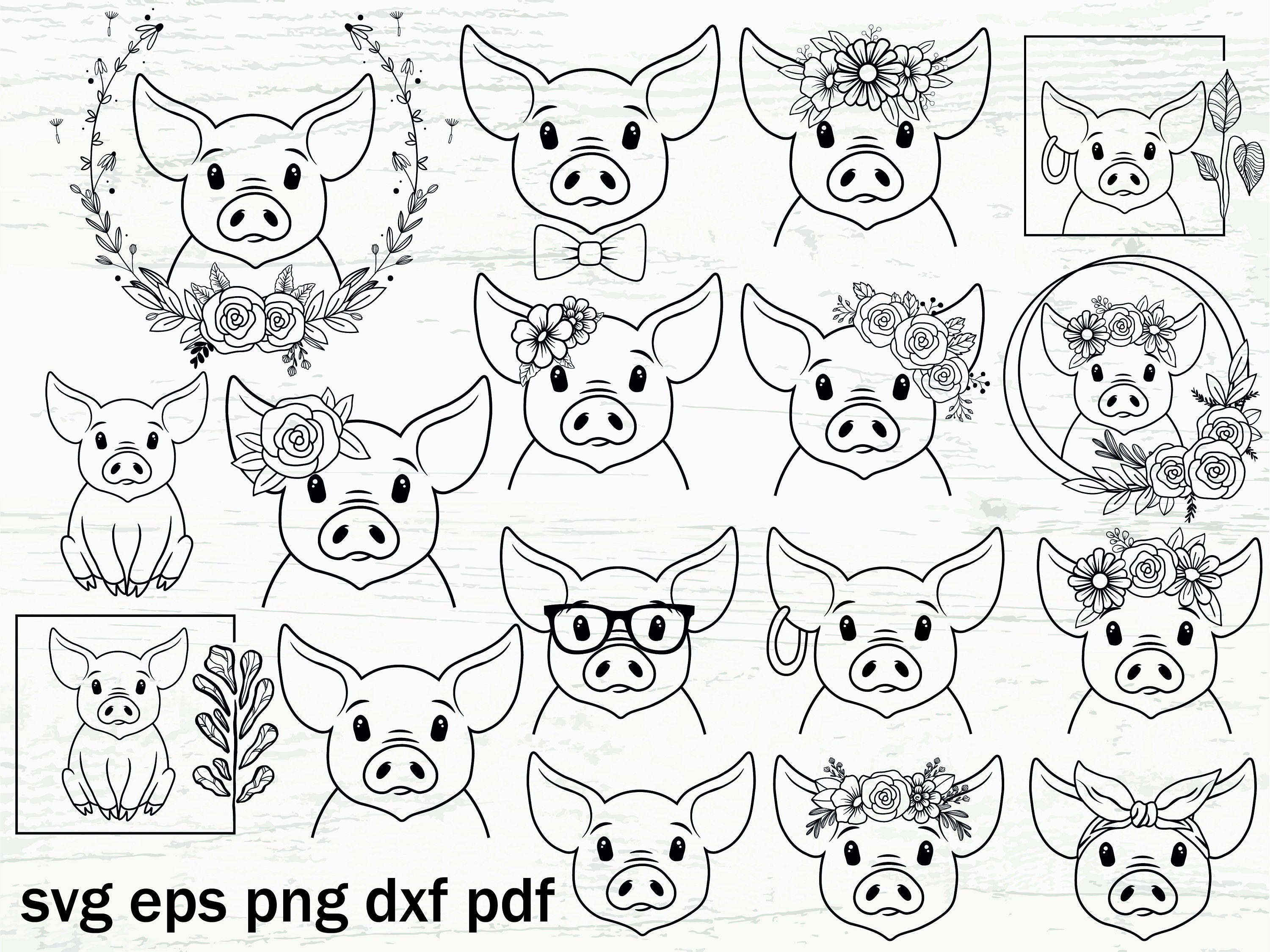 Pig SVG Bundle, Pig Face SVG, Animal Face, Pig With Flowers Svg, Floral ...