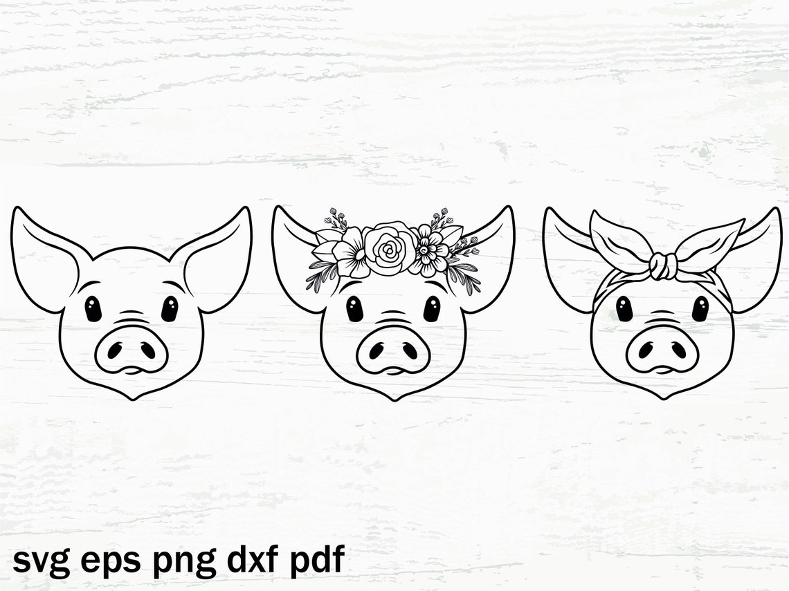 Pig SVG Bundle, Pig Face SVG, Animal Face, Pig With Flowers Svg, Floral ...