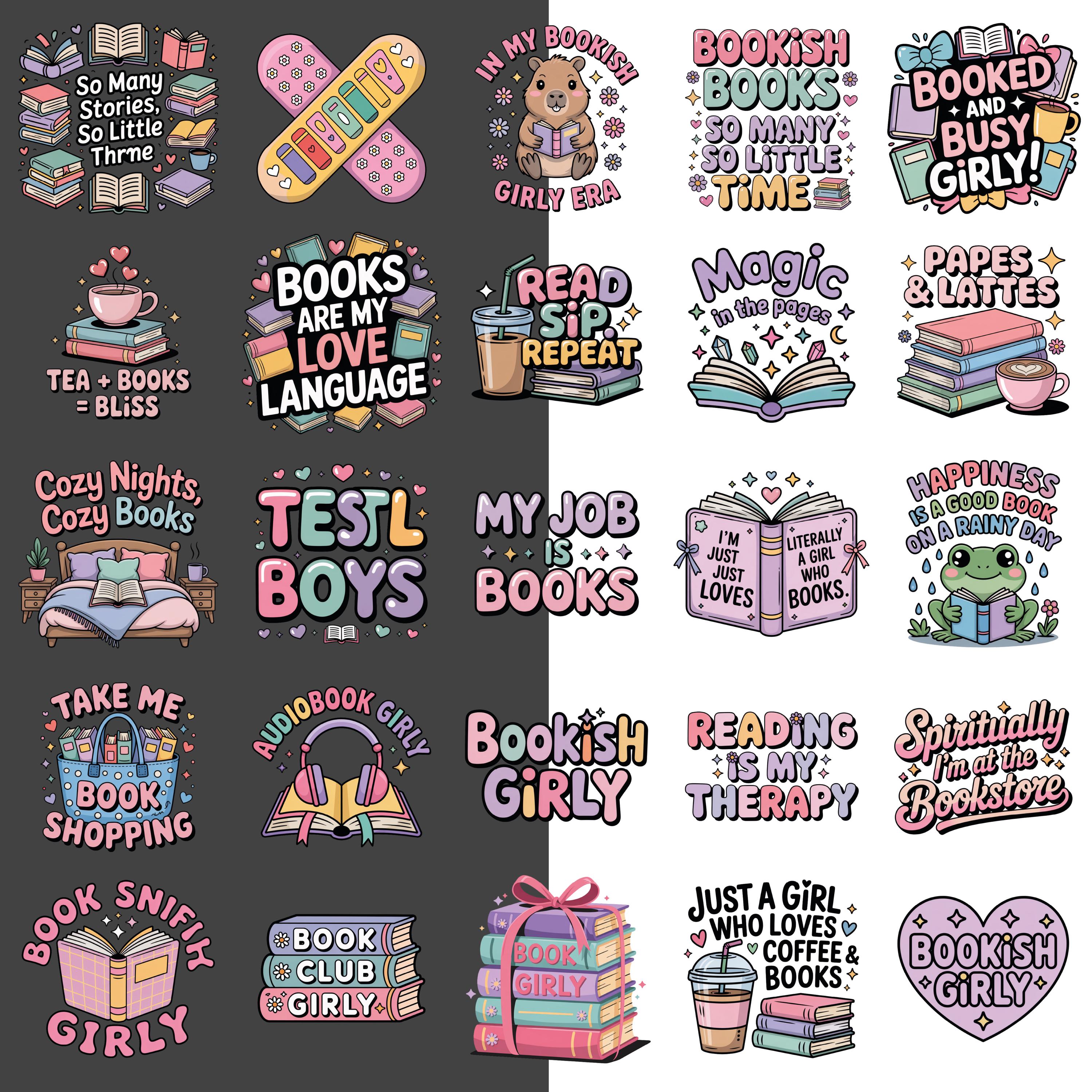 Book Lover Clipart Bundle: Cozy Reading Quotes, Bookish Girl Designs ...