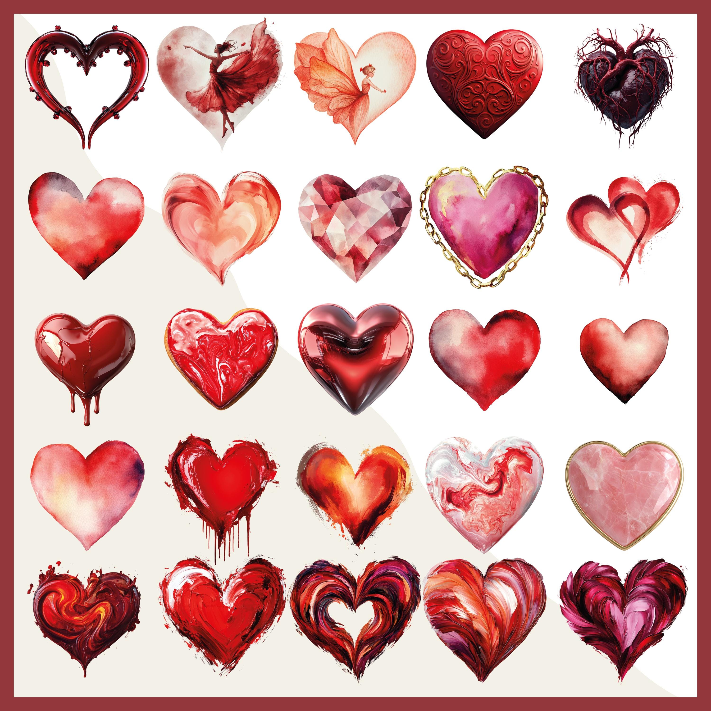 Red Hearts Clipart Bundle, Floral Watercolor Heart Stickers (201 PNG ...