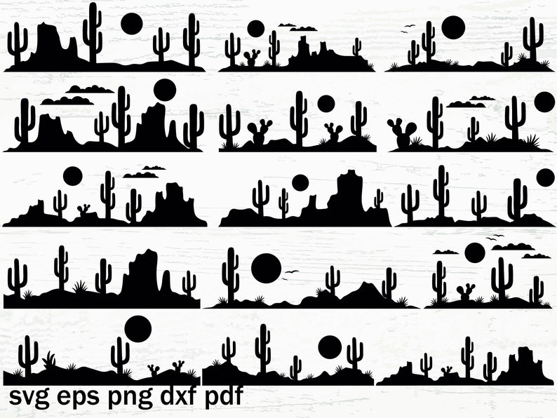 Desert Landscape SVG Bundle: Cactus Scene Cut Files (digital Download ...