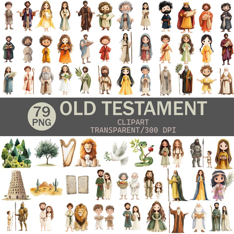 Old Testament Clipart Bundle: Watercolor Bible Characters & Scenes (PNG ...
