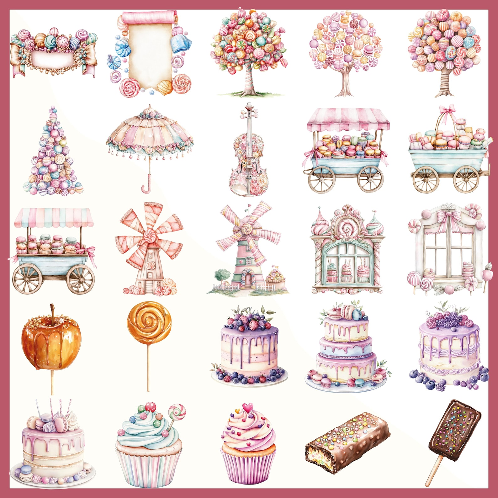 Candyland Clipart Bundle, Watercolor Candy Illustrations (PNG Set ...