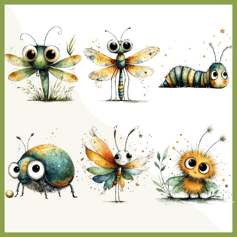 Watercolor Insects Clipart | 44 Whimsical Bug Illustrations (PNG ...