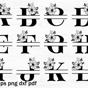 Flower Split Monogram Alphabet SVG, Split Monogram Frame Alphabet, Last ...