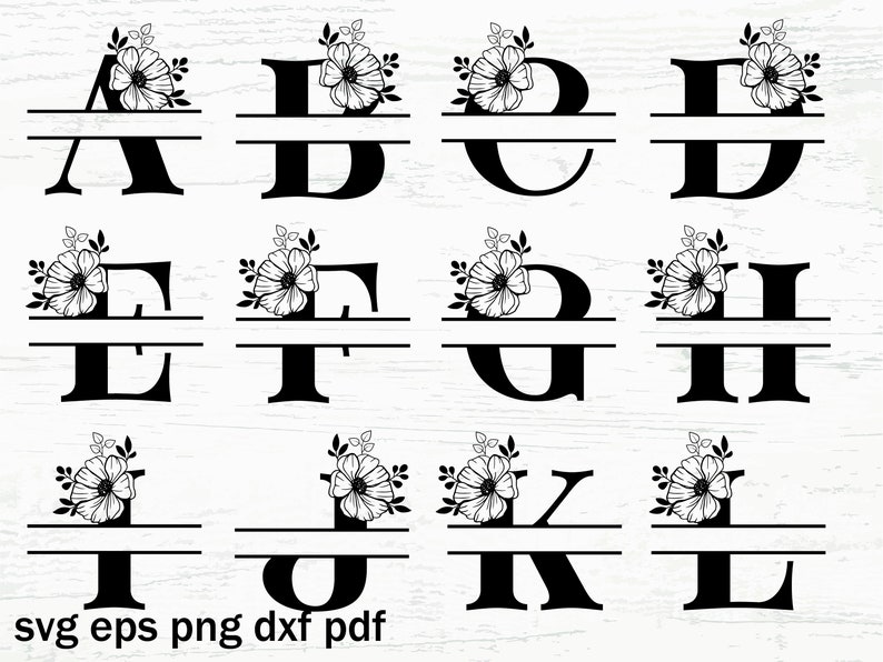 Flower Split Monogram Alphabet SVG, Split Monogram Frame Alphabet, Last ...