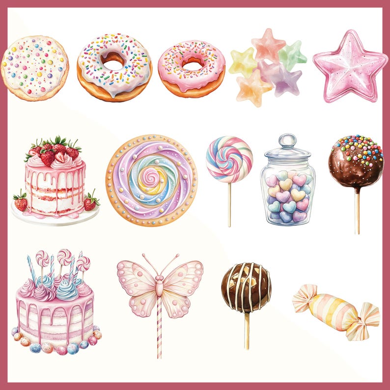 Candyland Clipart Bundle, Watercolor Candy Illustrations (PNG Set ...