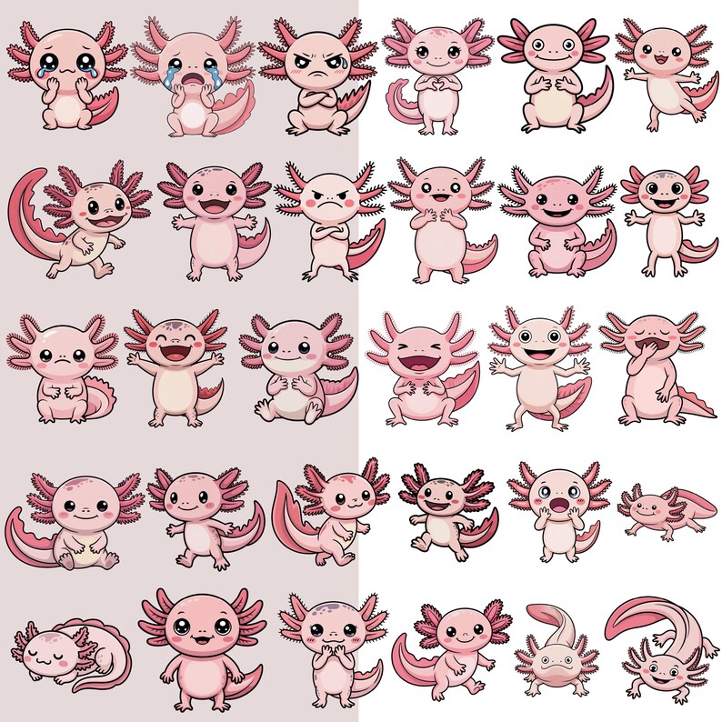 Kawaii Axolotl Clipart Bundle: 137 PNG Stickers (digital Download) - Etsy