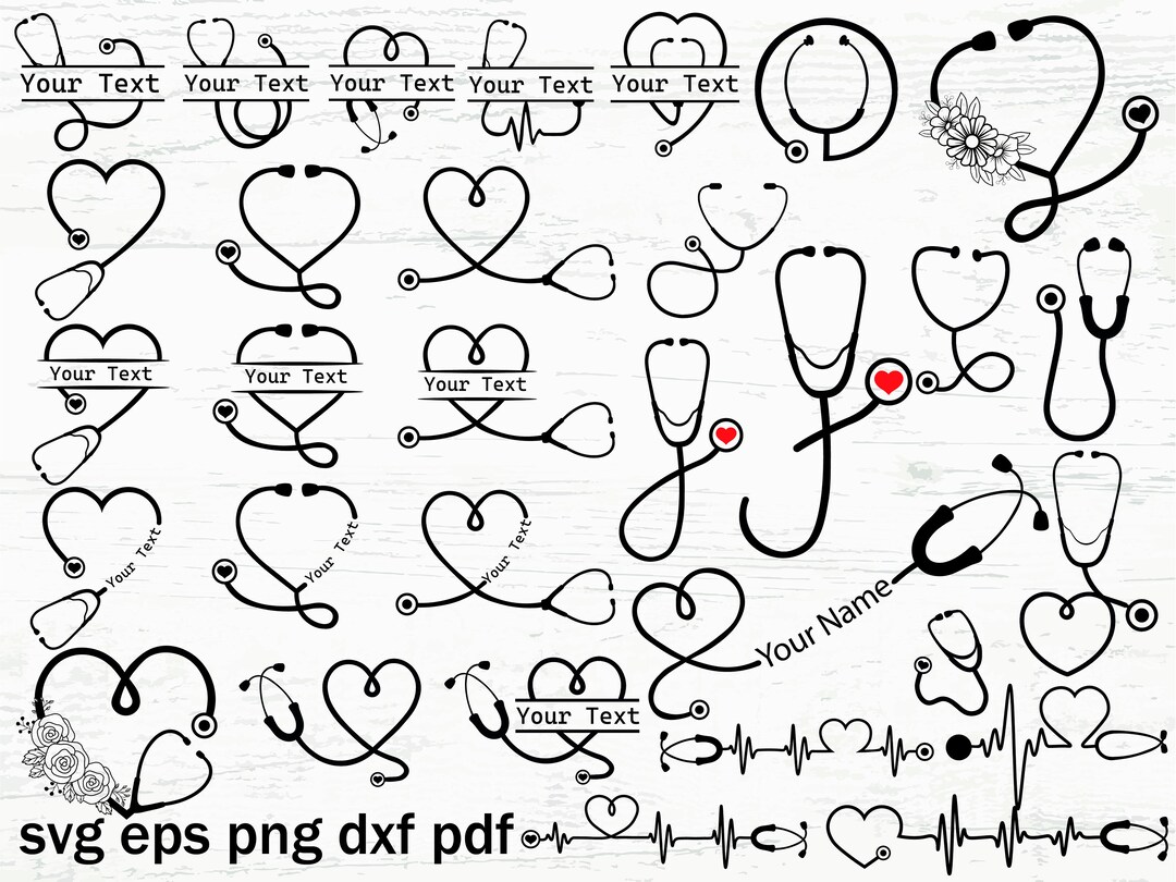 Stethoscope Split Monogram SVG: Floral Heartbeat Nurse Designs (digital ...
