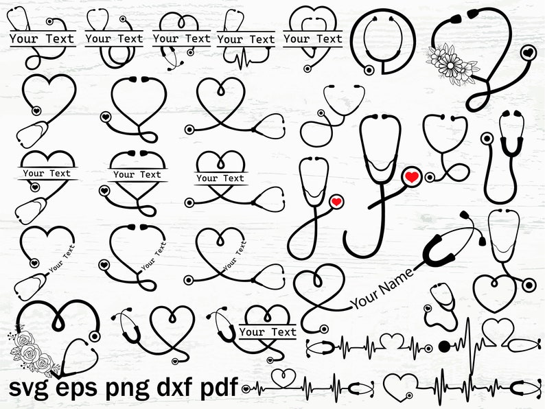 Stethoscope Split Monogram SVG: Floral Heartbeat Nurse Designs (digital ...