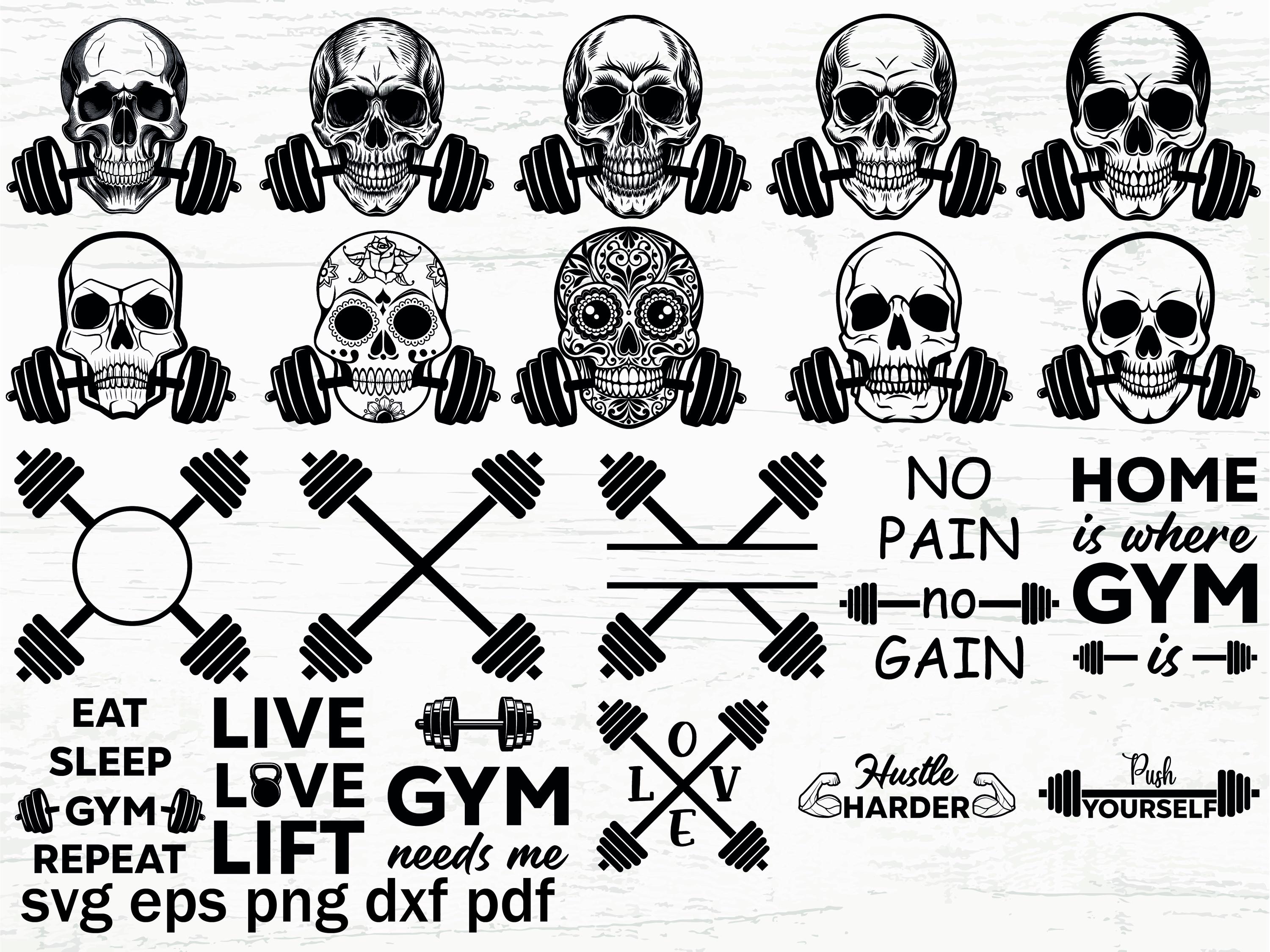 Skeleton Dumbbell Svg, Gym Svg, Weightlifting Svg, Skull Svg, Barbell ...