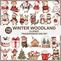 Adorable Christmas Animals Clipart, Png Holiday Graphics, Cute Festive ...