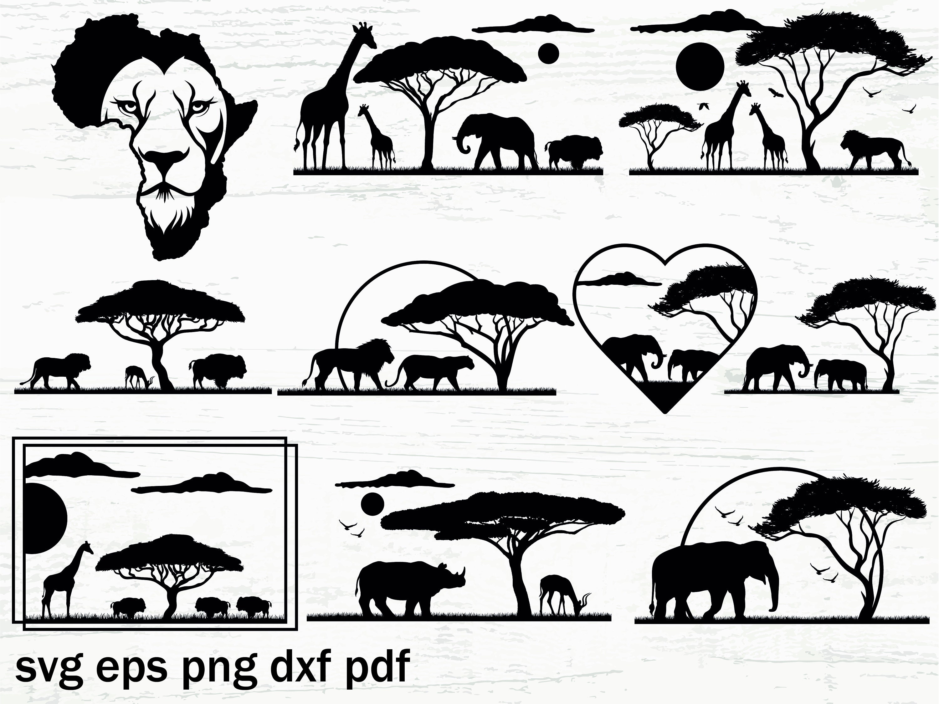 Safari Animal SVG Elephant Svg, Giraffe Svg Safari Clipart Birds Flying ...