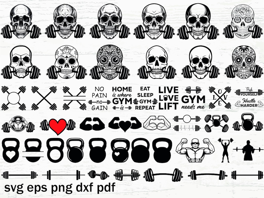 Skeleton Dumbbell Svg, Gym Svg, Weightlifting Svg, Skull Svg, Barbell ...