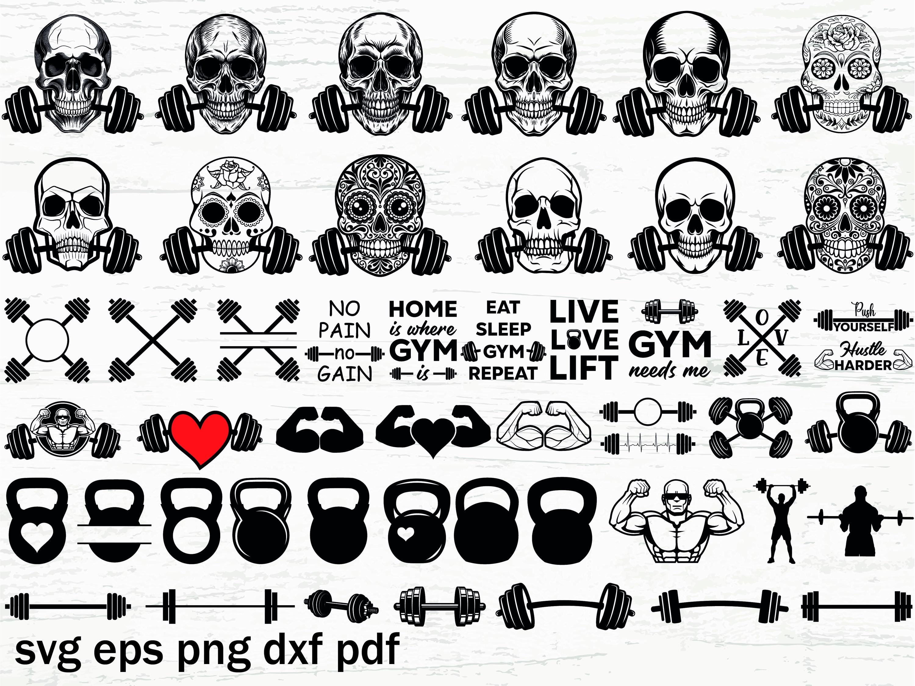 Skeleton Dumbbell Svg, Gym Svg, Weightlifting Svg, Skull Svg, Barbell ...