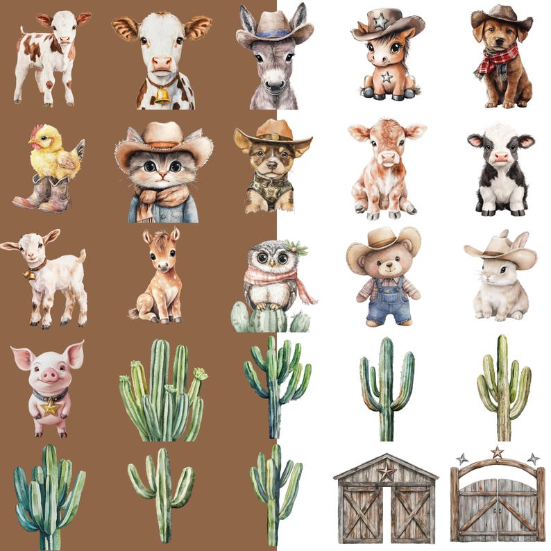 Cute Cowboy Clipart Bundle, Western Animals PNG (digital Download) - Etsy