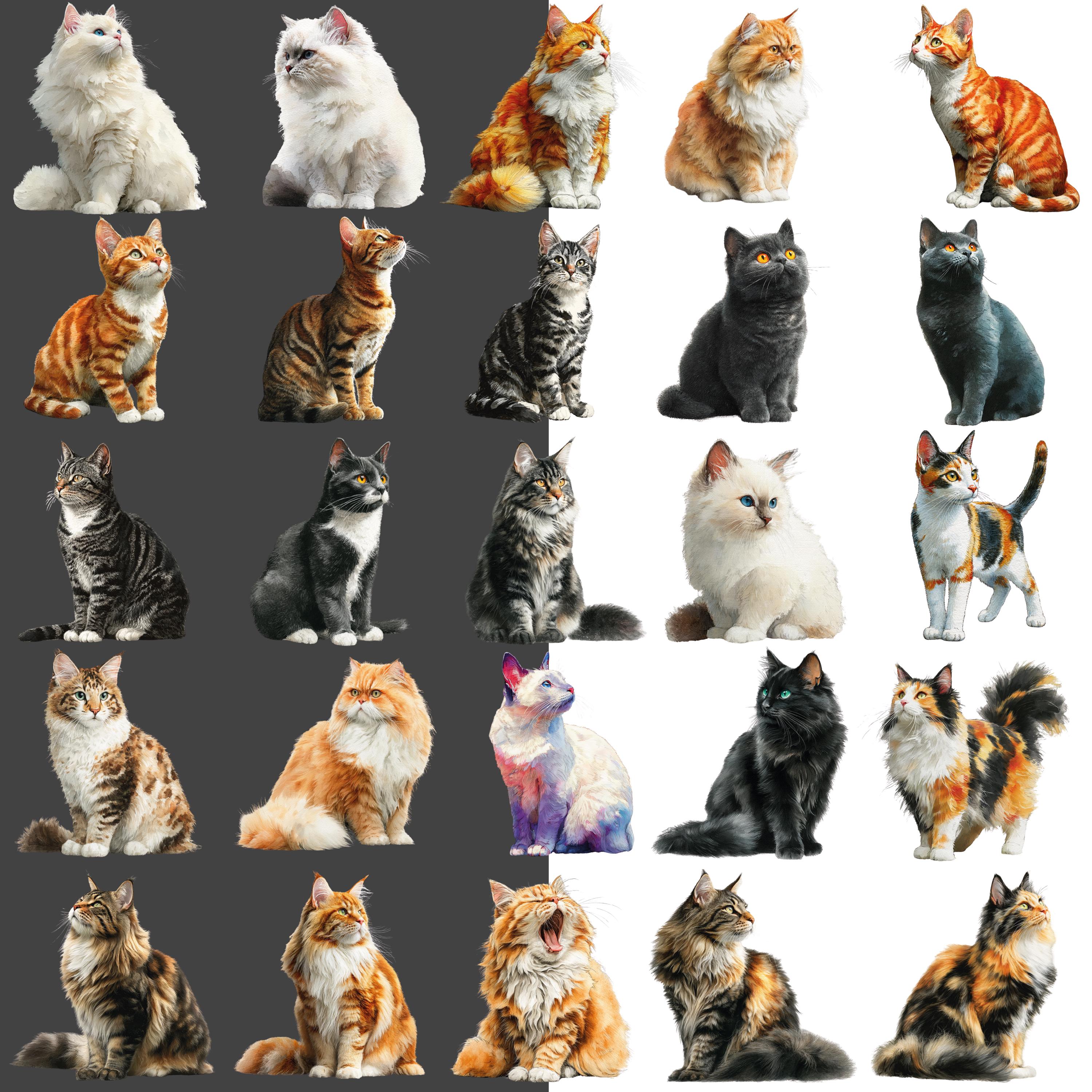 Realistic Cat Clipart Bundle: 134 PNG Images (digital Download 300 DPI ...