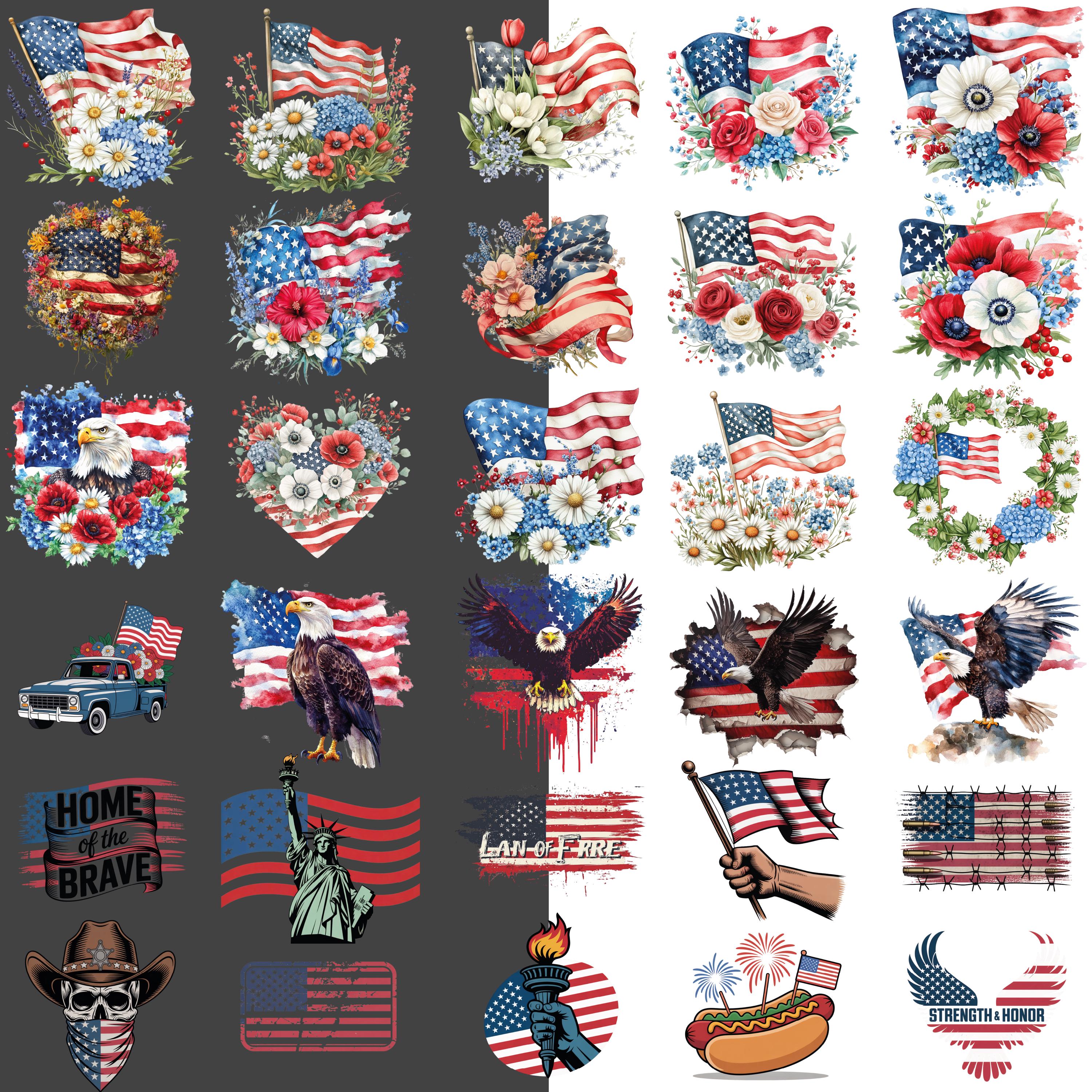 American Flag Clipart Bundle: 80 Patriotic PNG Designs (commercial Use ...