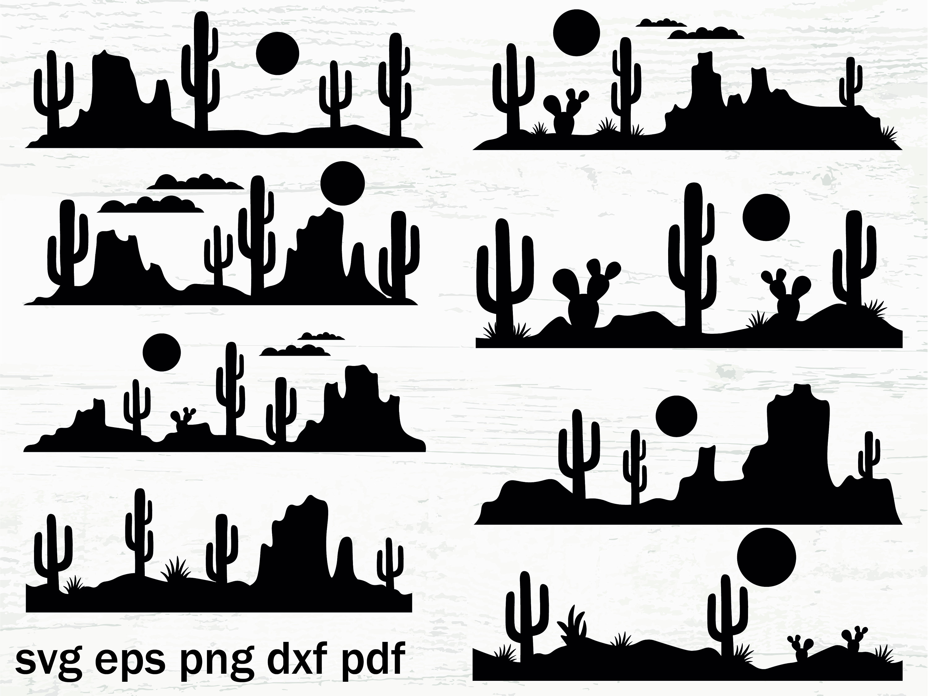 Desert Landscape SVG Bundle: Cactus Scene Cut Files (digital Download ...