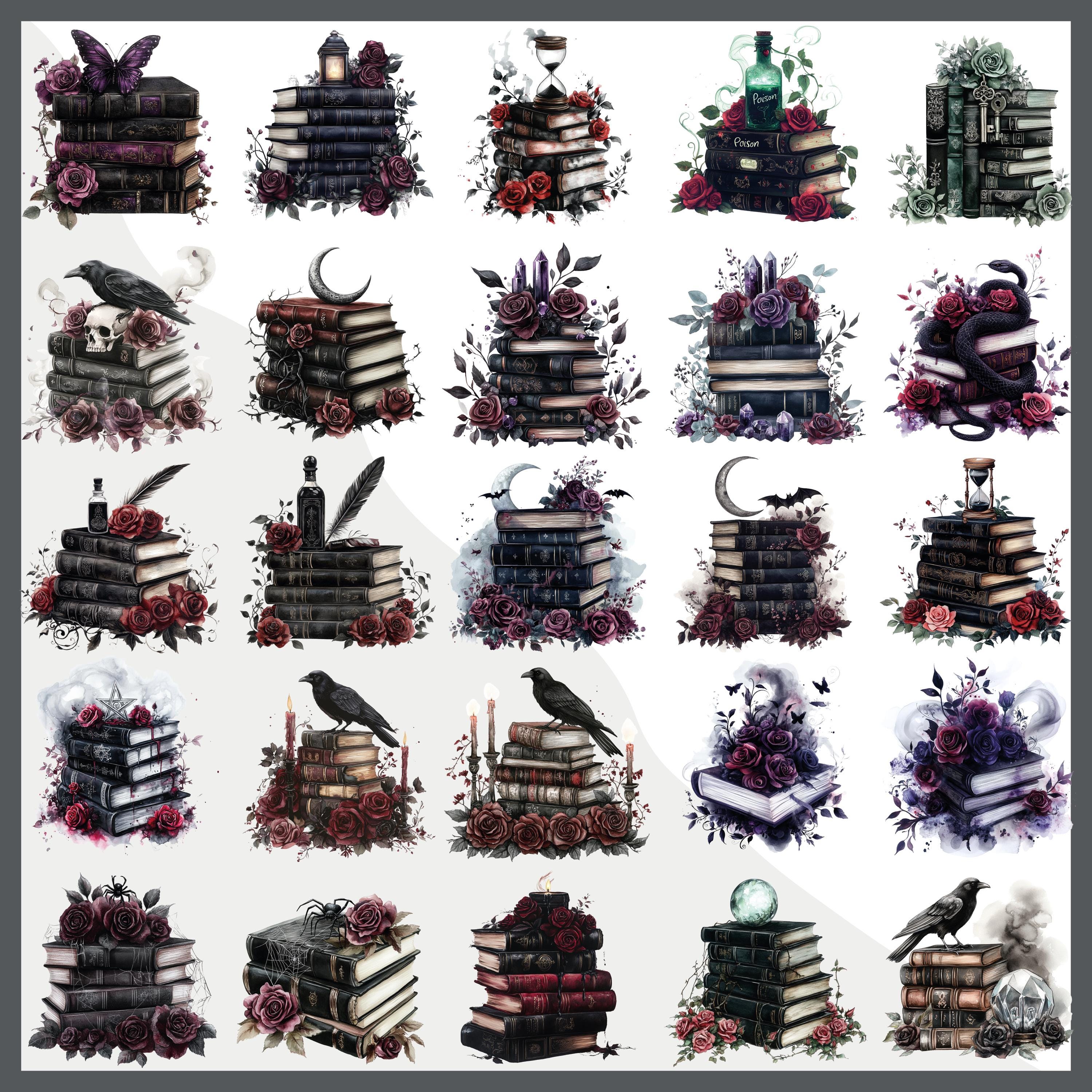 Gothic Book Stack Clipart | Moody Witch Library Pngs (digital Download ...