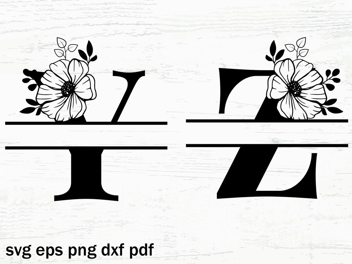 Flower Split Monogram Alphabet SVG, Split Monogram Frame Alphabet, Last ...