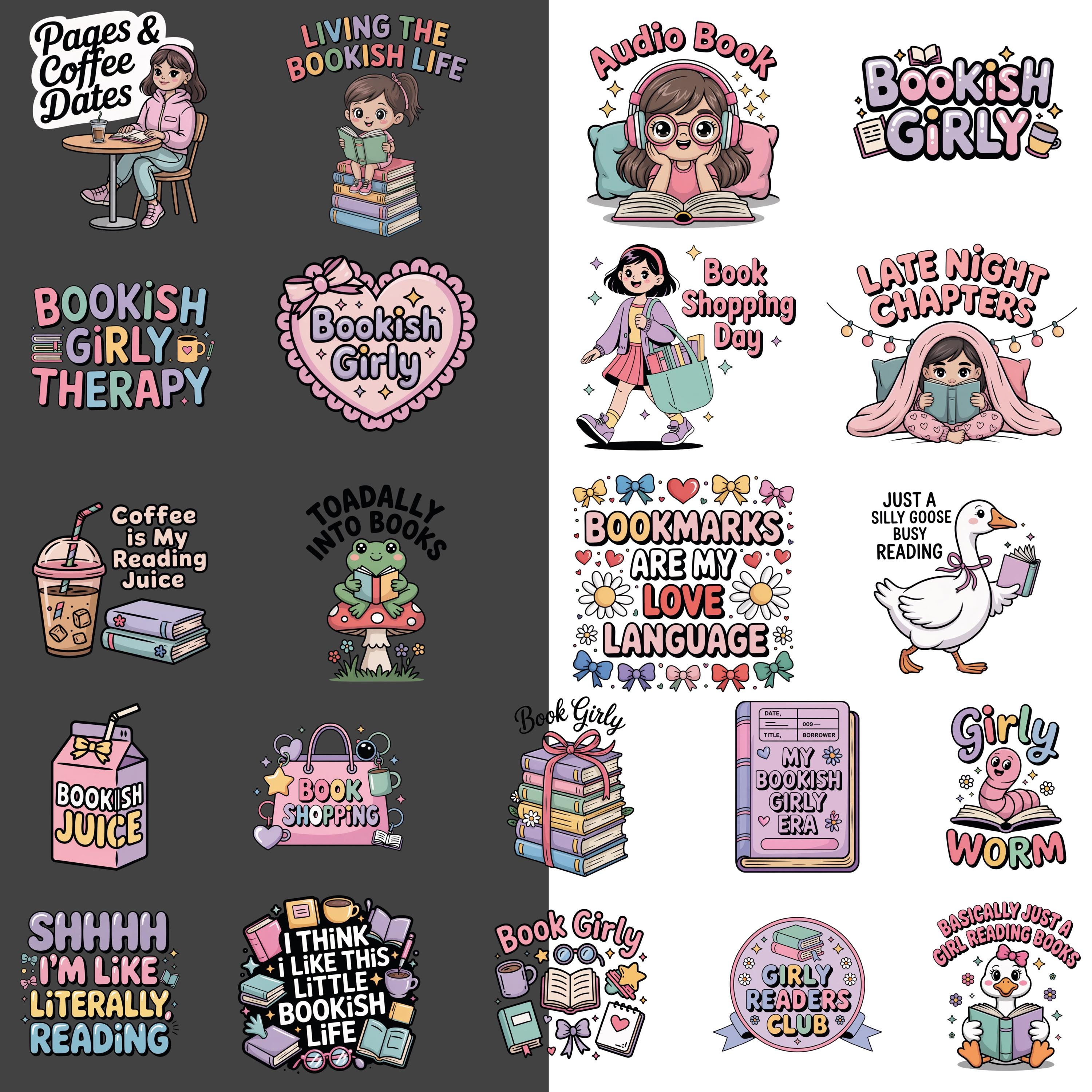Book Lover Clipart Bundle: Cozy Reading Quotes, Bookish Girl Designs ...