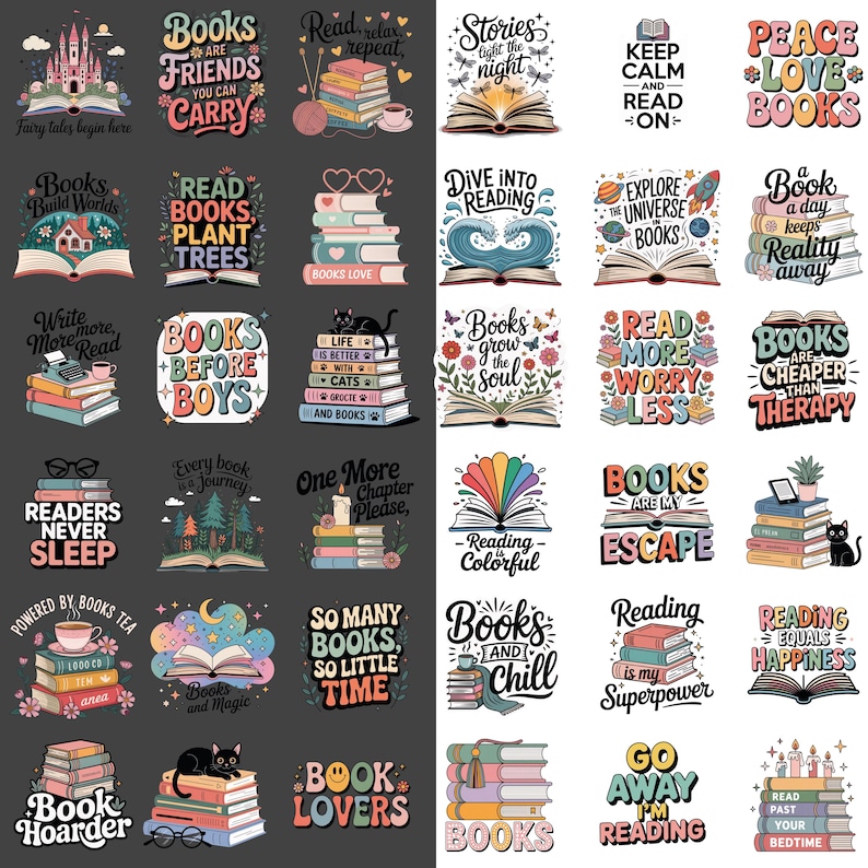 Book Quotes Clipart Bundle: 121 PNG Reading Stickers (commercial Use ...