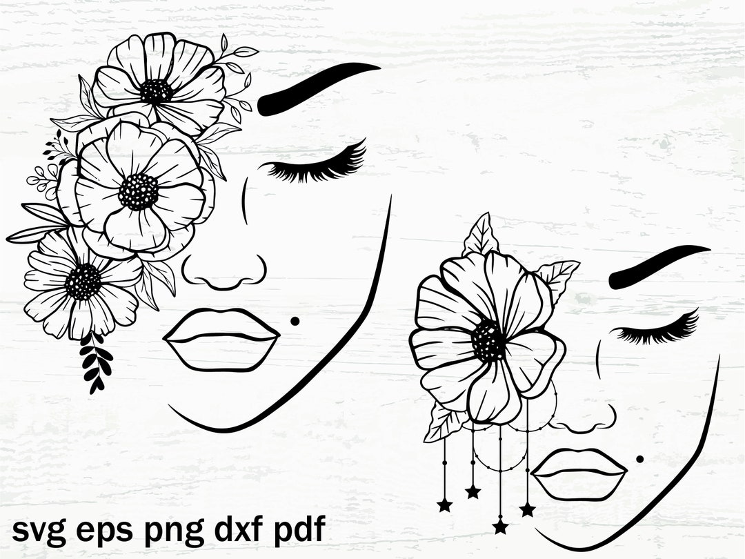 Woman Face With Flowers SVG, Woman Face With Rose SVG, Woman Face Svg ...