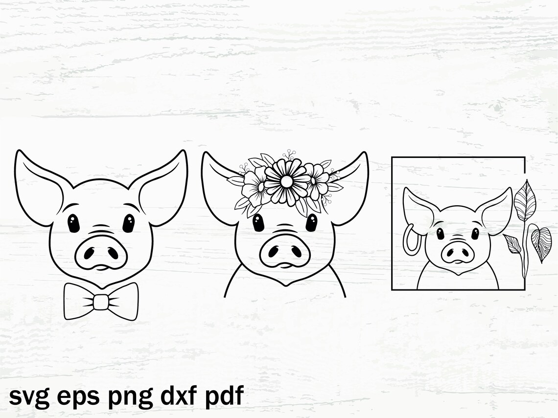 Pig SVG Bundle, Pig Face SVG, Animal Face, Pig With Flowers Svg, Floral ...