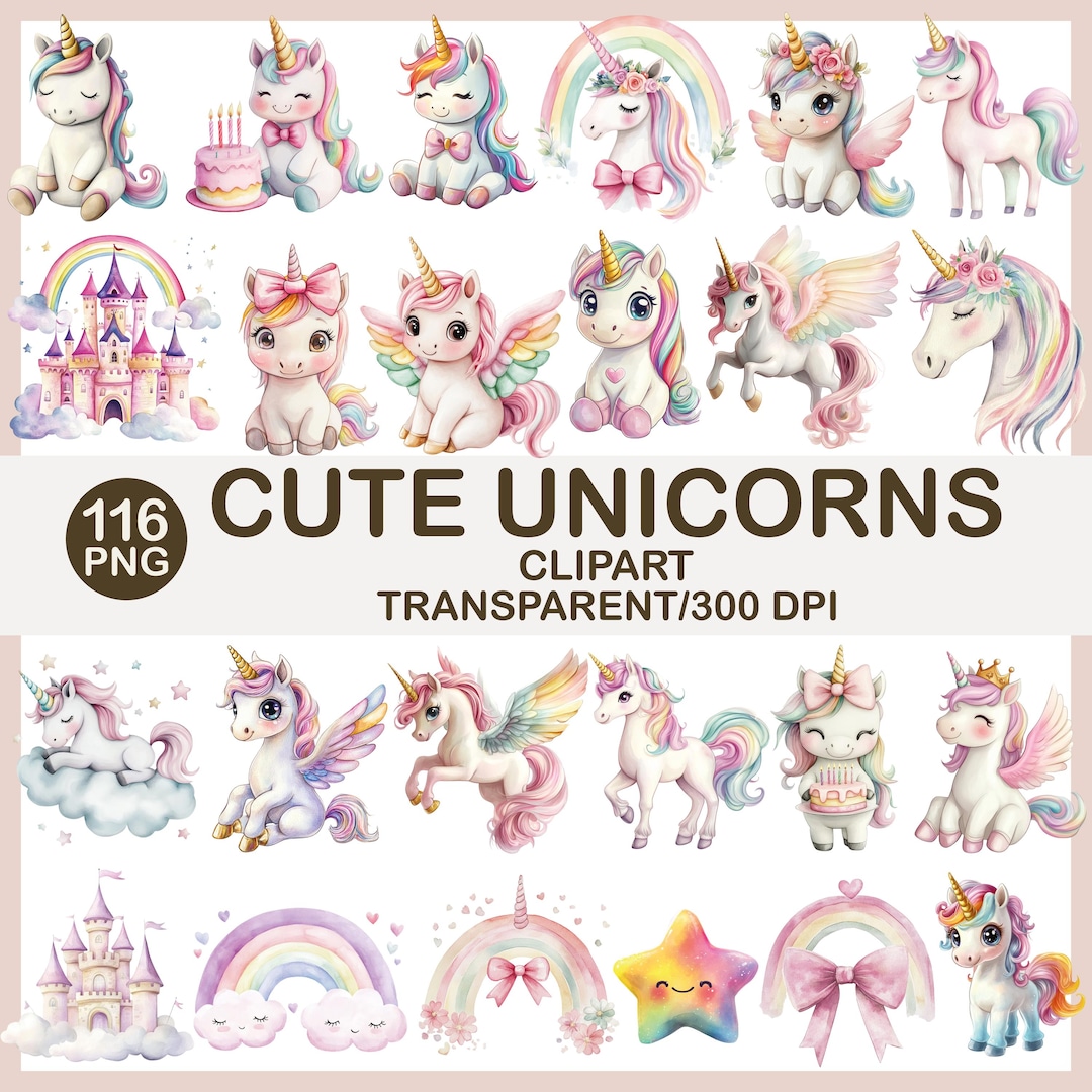 Unicorn Clipart Mega Pack: 116 Magical Illustrations (300 DPI PNG ...