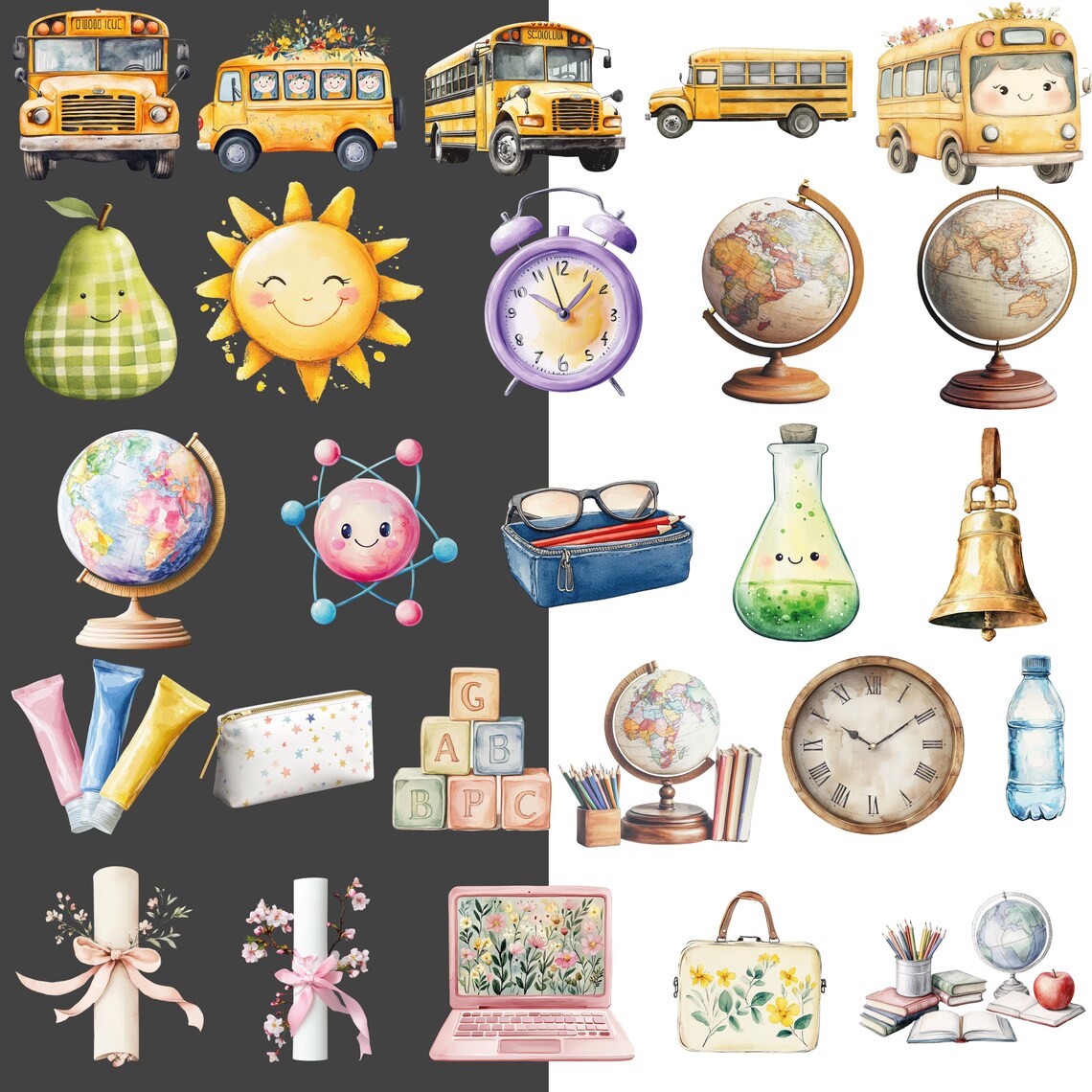 Back to School Clipart Mega Pack: 125 School Illustrations (PNG Digital ...
