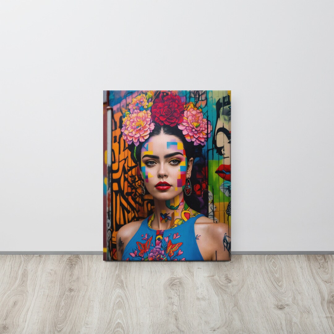 Portrait Frida Model in the Street of the Graffiti Wall Colorful Street ...