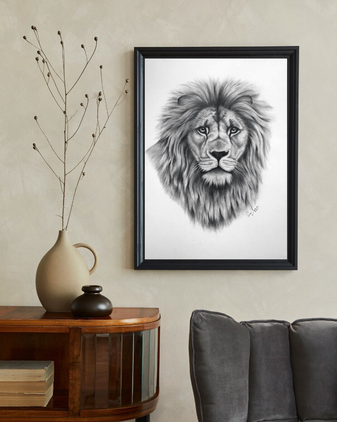 ORIGINAL Lion Art Realistic Lion Portrait Drawing Lion King Wall Art ...