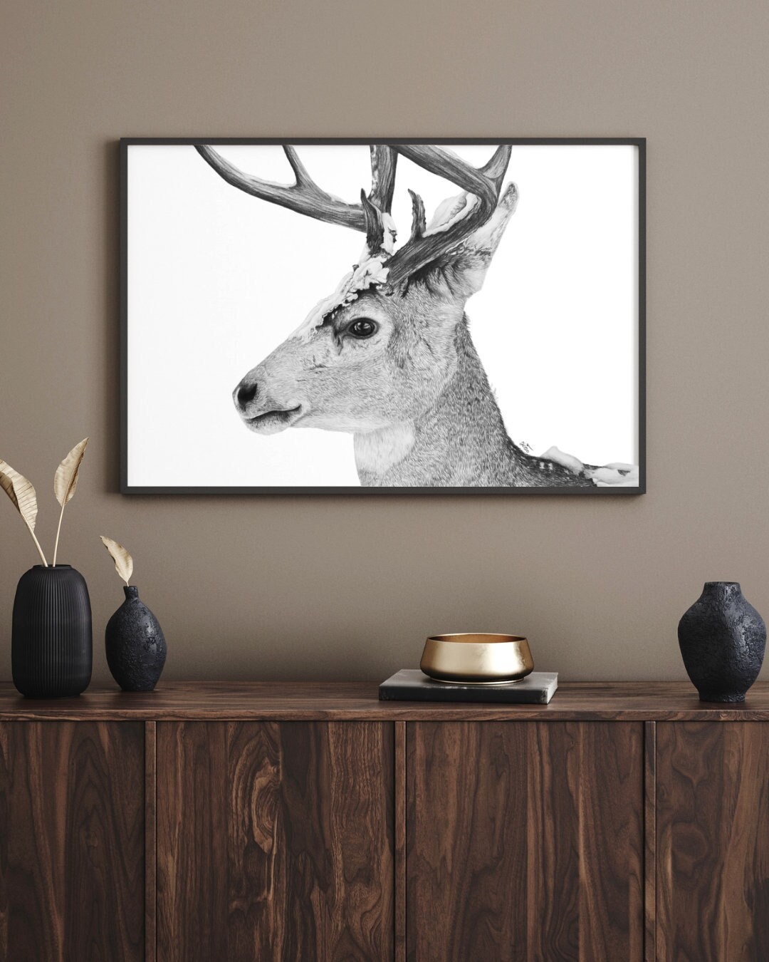 Deer Portrait Drawing Giclée Print, Realistic Detailed Animal Wall Art ...
