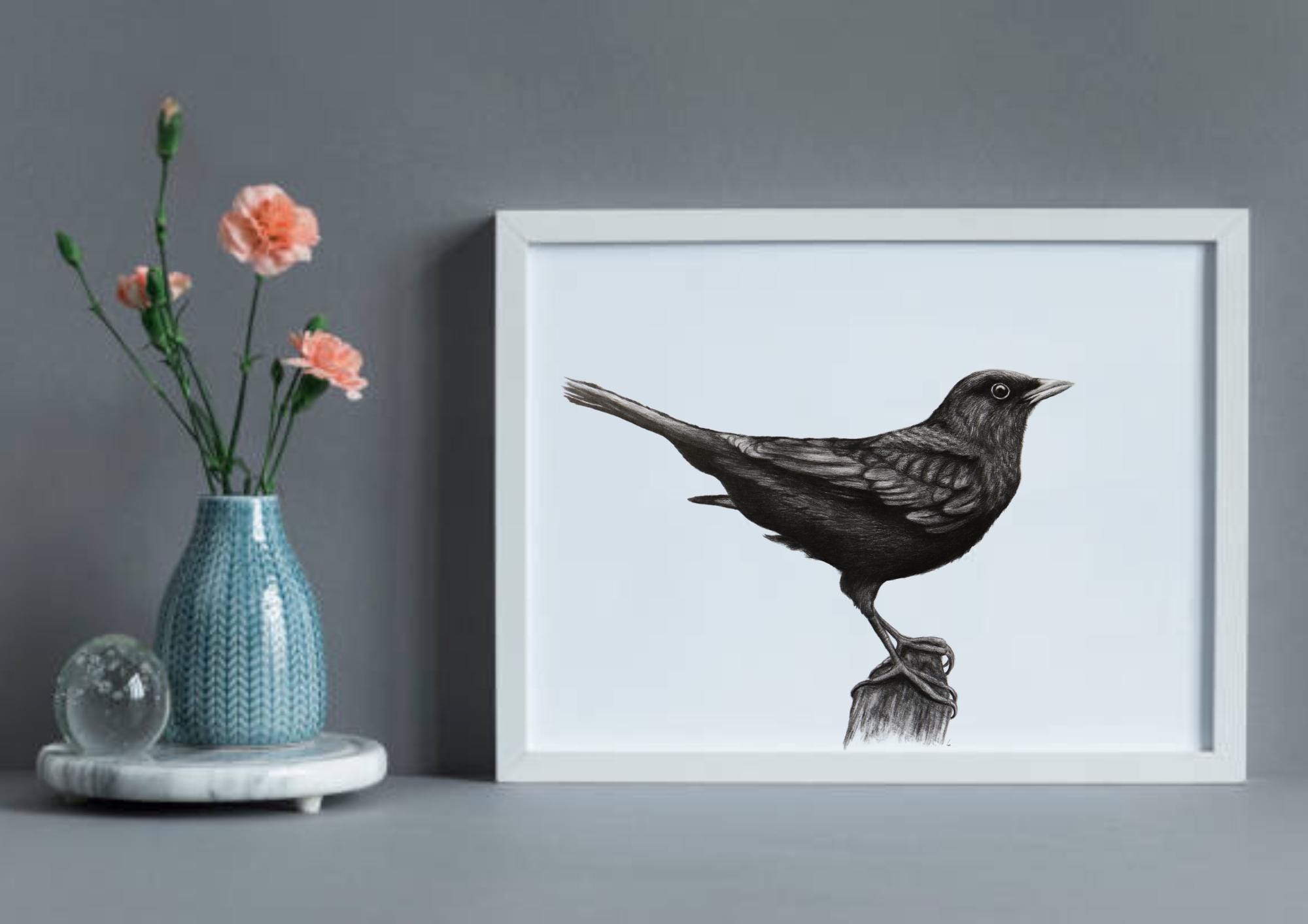 Bird Art Pencil Drawing Fine Art Graphite Common Blackbird Realistic ...