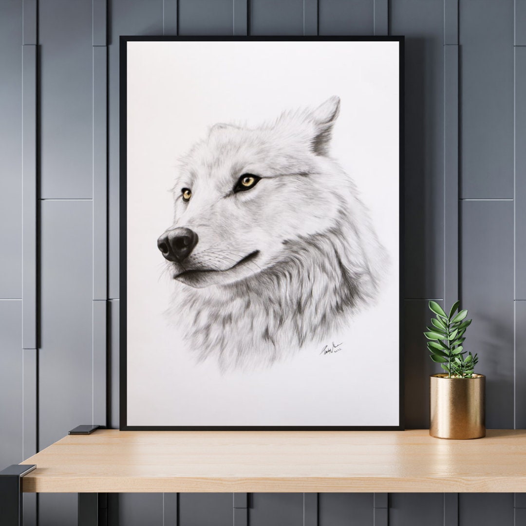Handmade White Wolf Portrait: Realistic Graphite Pencil Drawing (A3) - Etsy