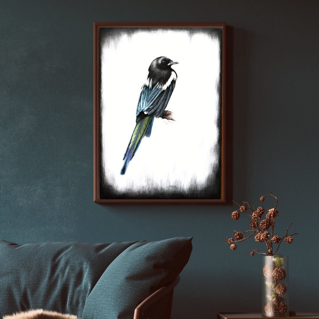 ORIGINAL Magpie Art Magpie Handmade Drawing Bird Art Realistic Graphite ...