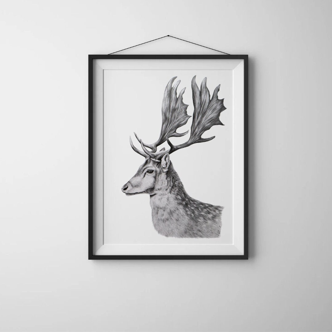 ORIGINAL Deer Art Fallow Deer Portrait Realistic Art Wall Art Fine Art ...