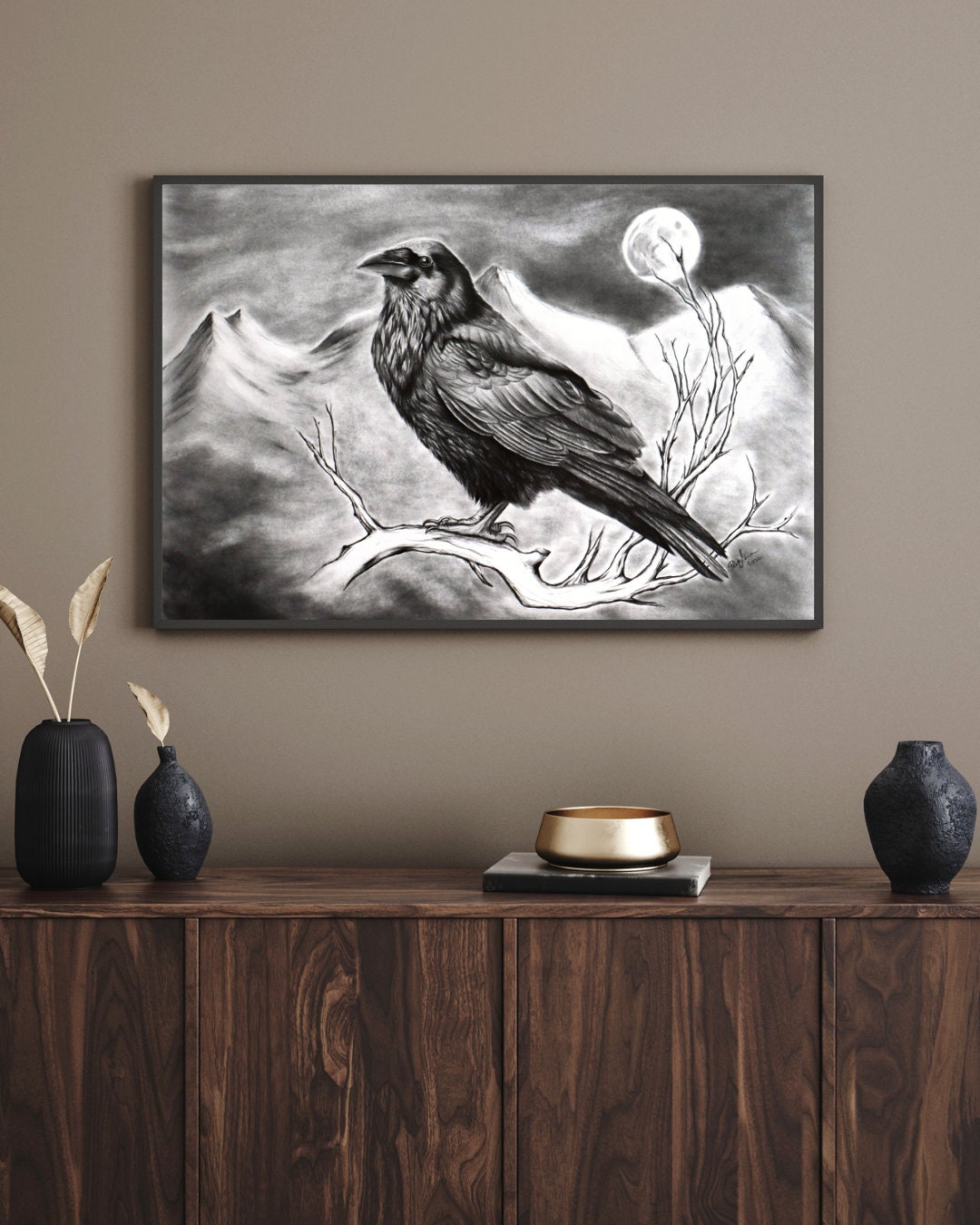 Raven Drawing Giclée Print Bird Drawing Realistic Wall Art Animal Art ...