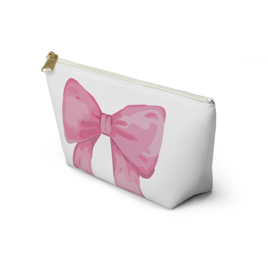 Pink Bow Pouch, Bow Zipper Pouch, Pink Bow Cosmetic Bag, Pink Bow ...
