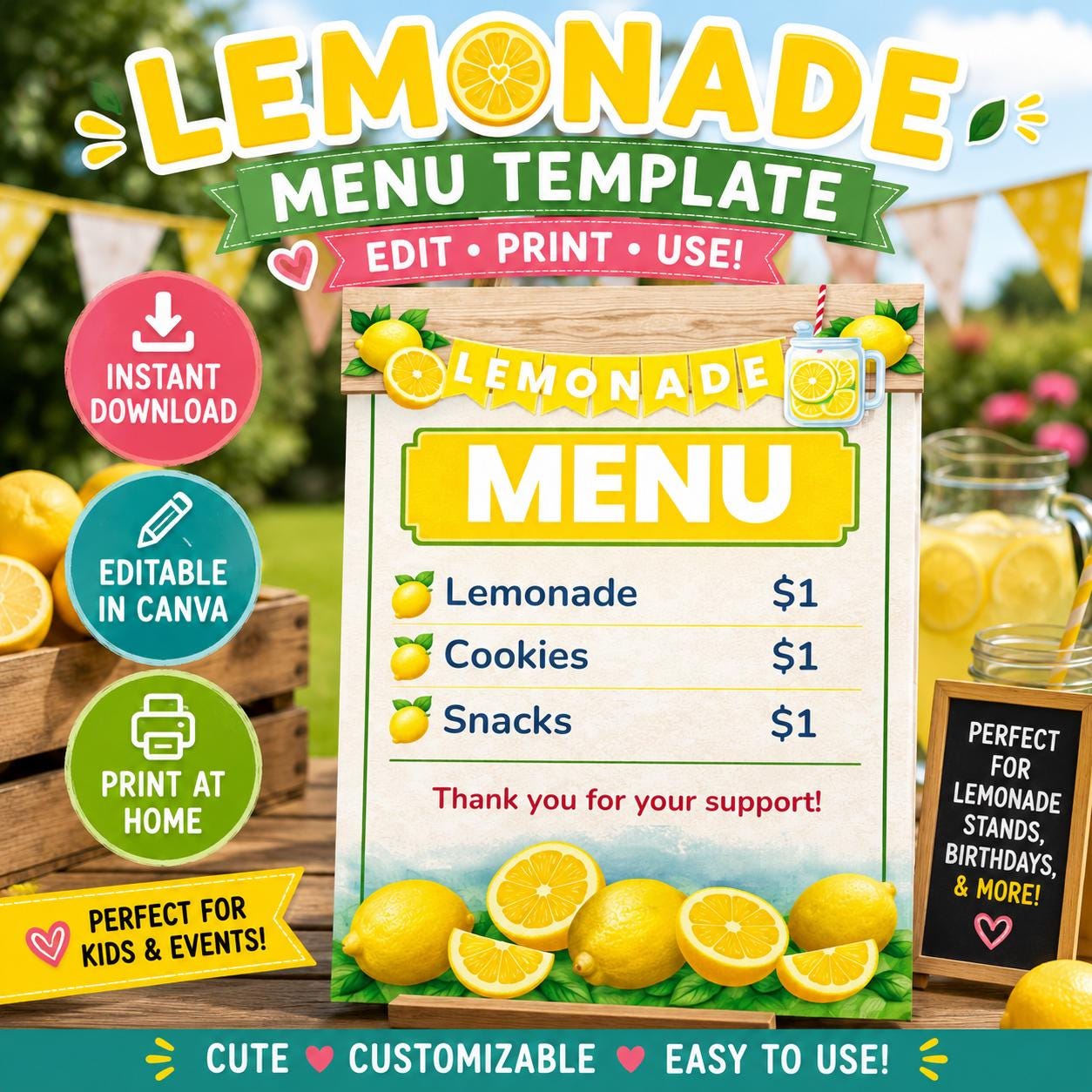 Editable Lemonade Stand Menu Template, Lemonade Stand Sign Printable ...