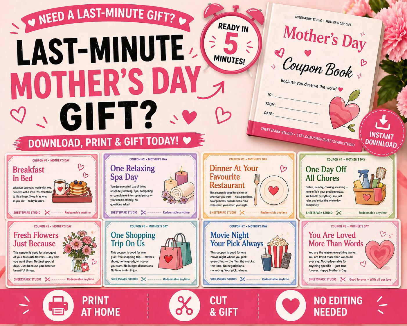 Mothers Day Coupon Book Printable | Mom Gift PDF | Mother's Day Gift ...