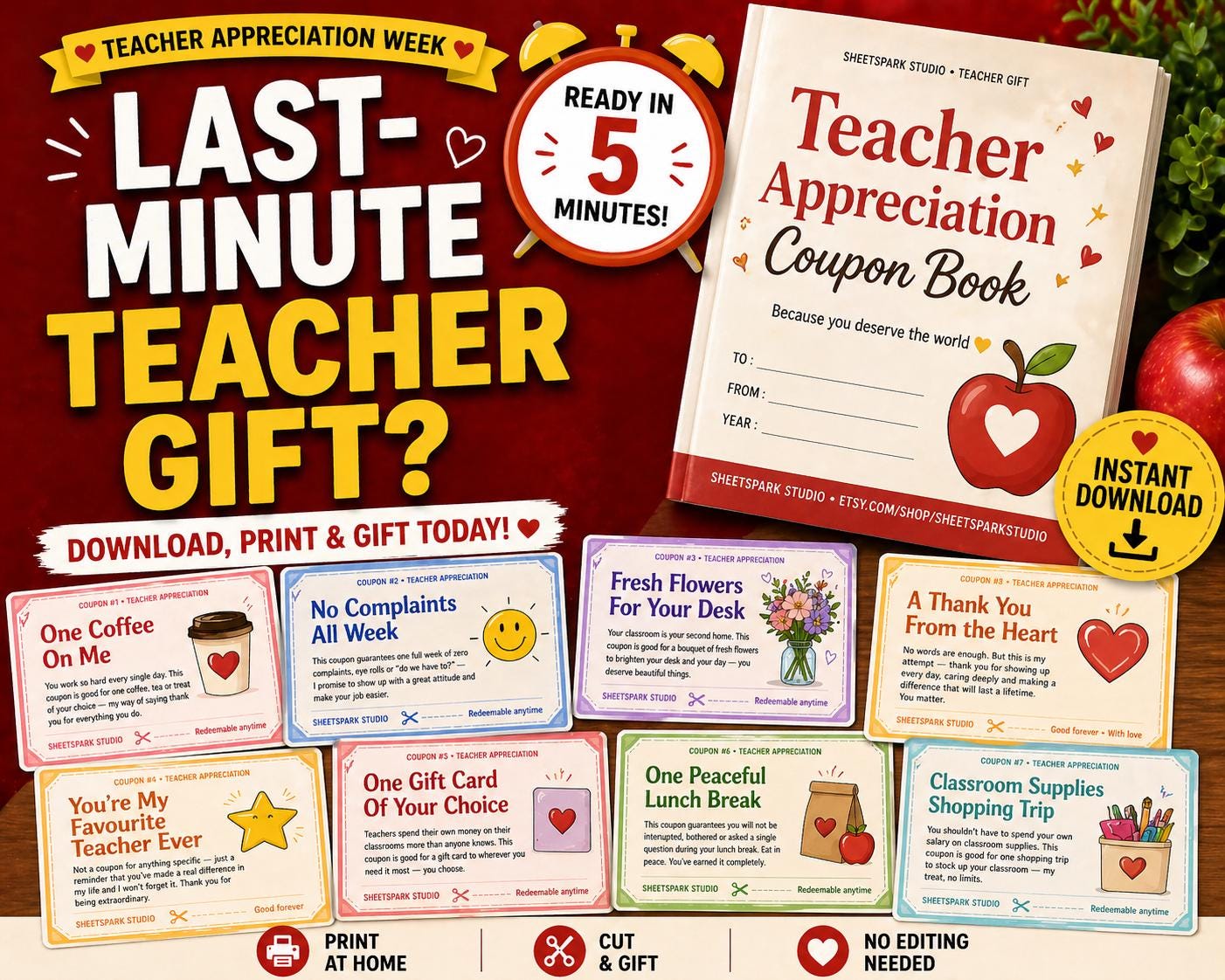 Teacher Appreciation Coupon Book Printable | Teacher Gift PDF | Teacher ...