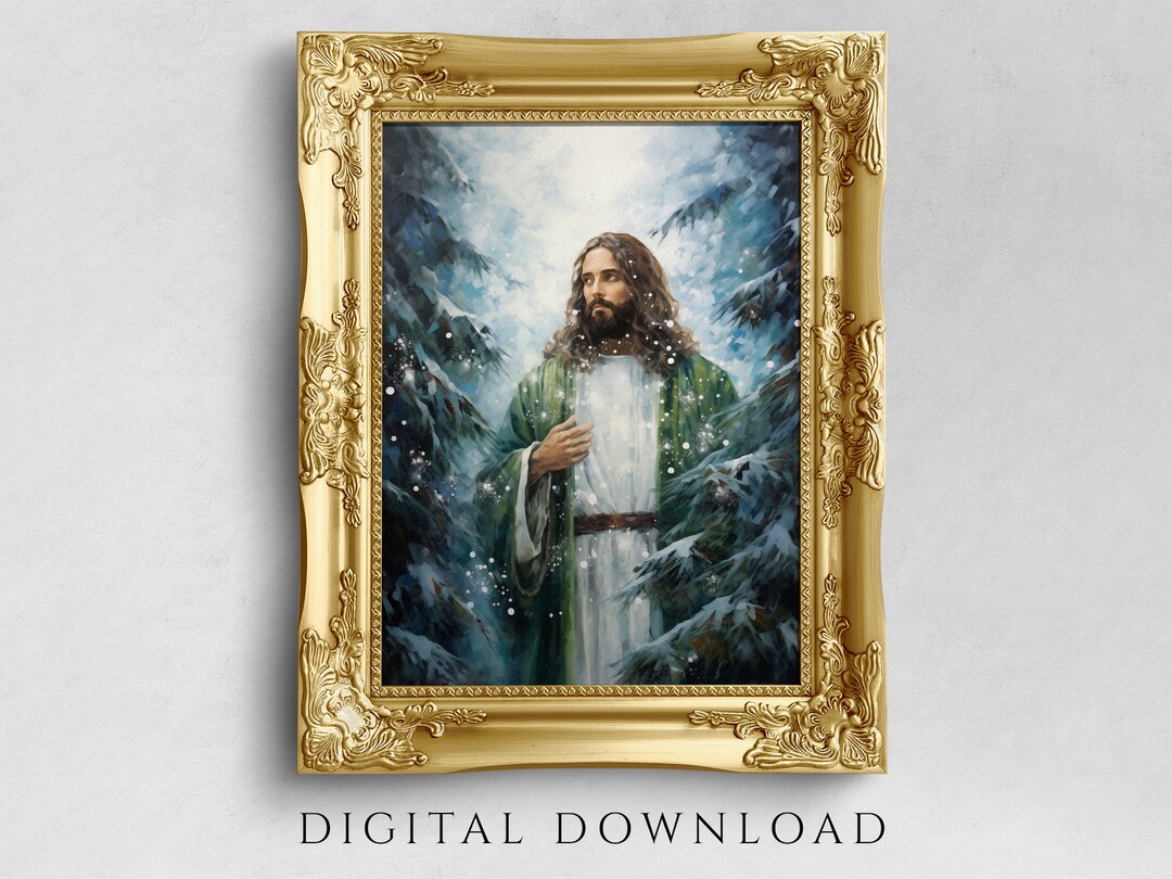 Jesus Christ in Snowy Forest, Printable Holiday Art for Christian Home ...