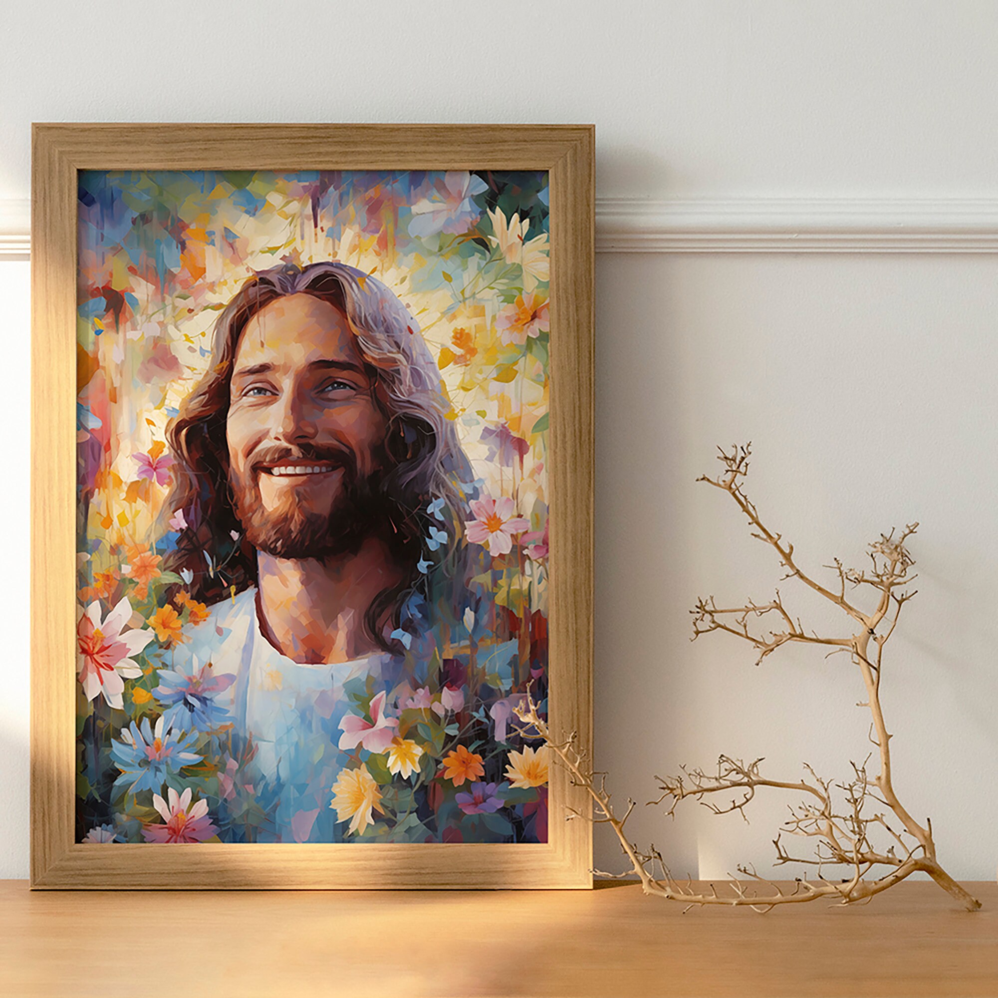Smiling Jesus Christ, Floral Springtime, Easter Season, Christian Home ...