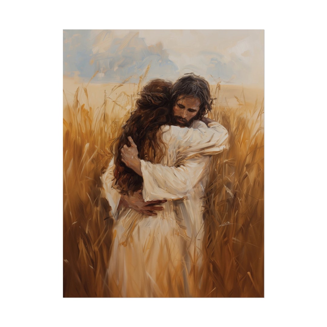 Healing Embrace, Print on Paper, Jesus Embracing Woman, Christian Art ...