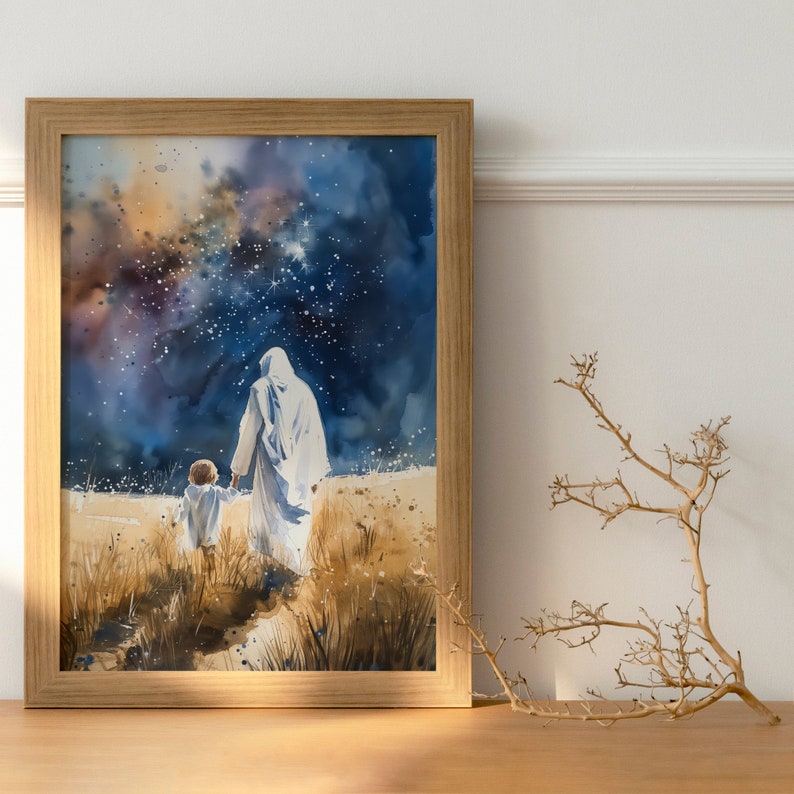 Jesus Christ Walking With Child Watercolor Art Print (digital Download ...