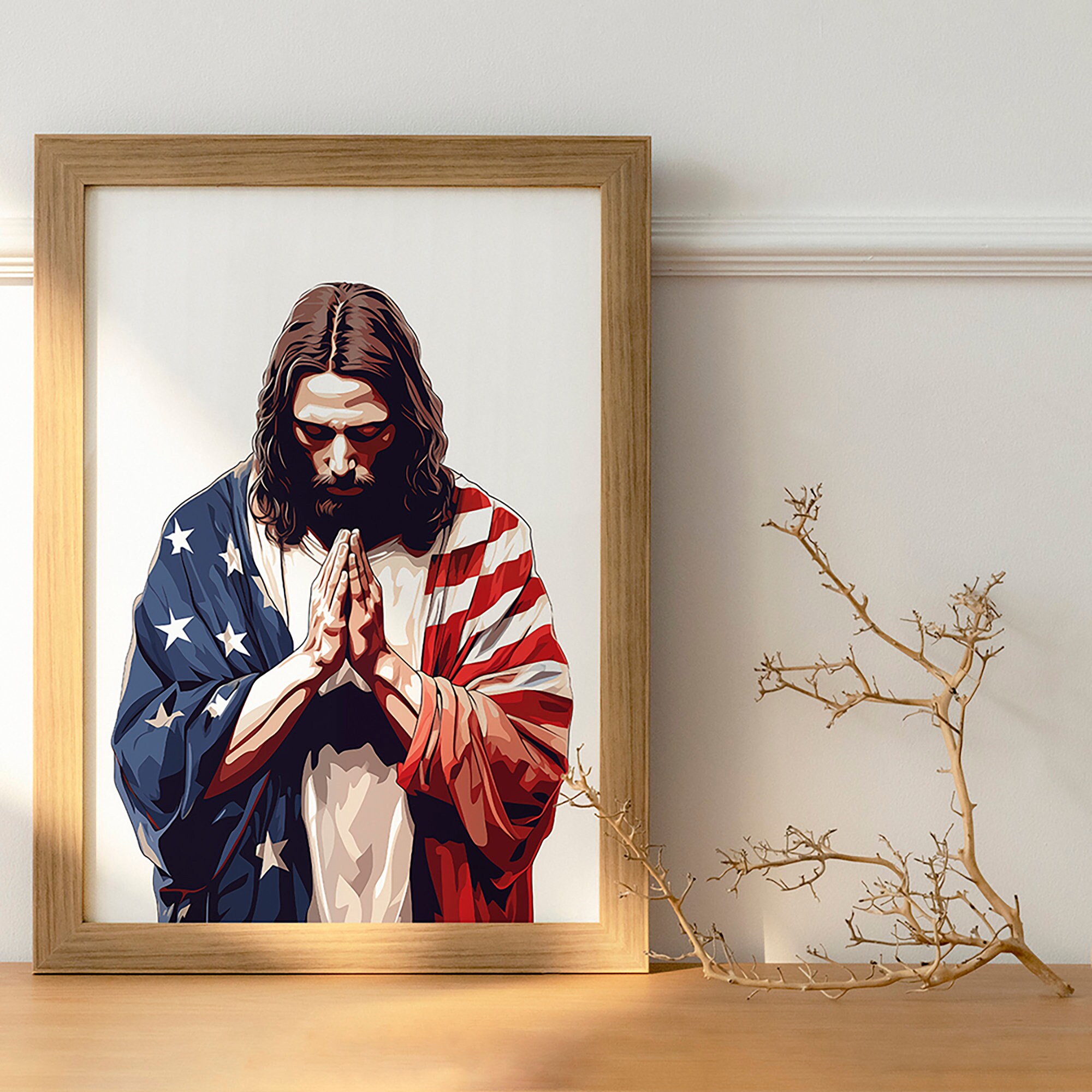 Praying Jesus Christ Wrapped in the American Flag, A Printable ...