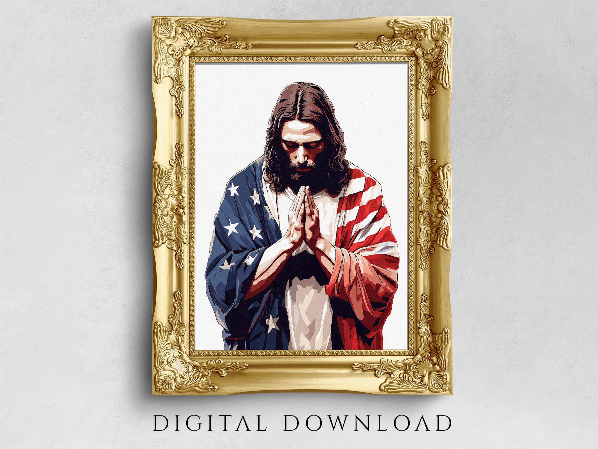 Praying Jesus Christ Wrapped in the American Flag, A Printable ...